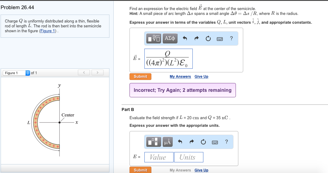 Solved Charge Q is uniformly distributed along a thin, | Chegg.com