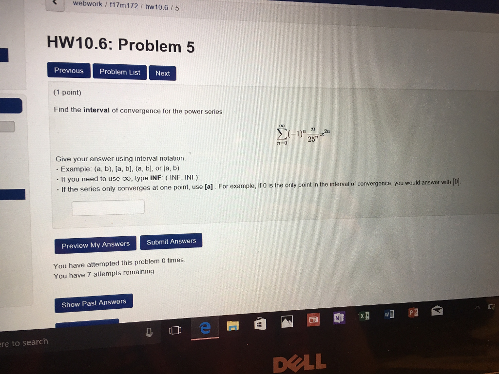 Solved webwork f17m172 / hw10.6 5 HW10.6: Problem 5 Previous | Chegg.com