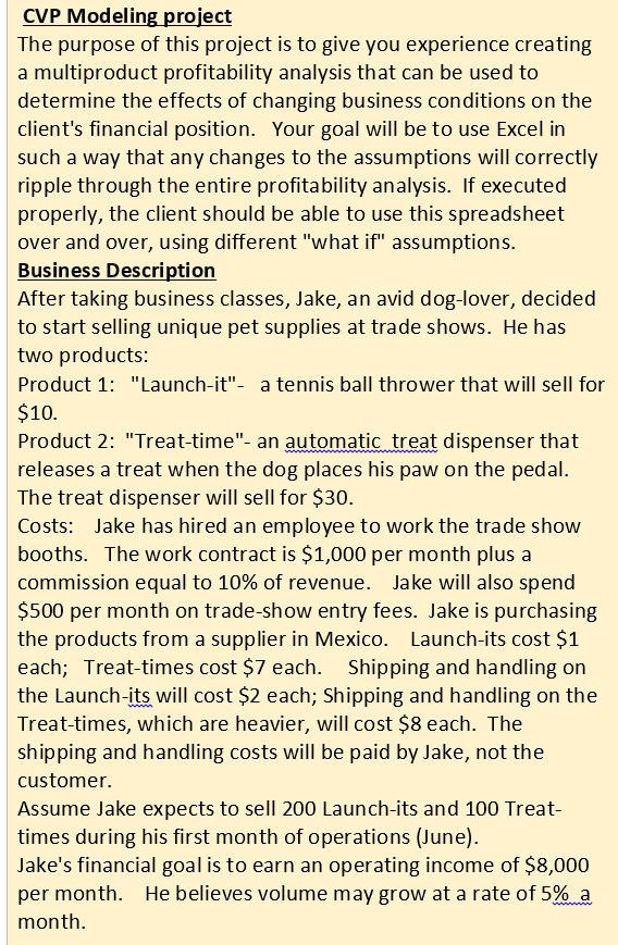 Solved CVP Modeling project The purpose of this project is | Chegg.com