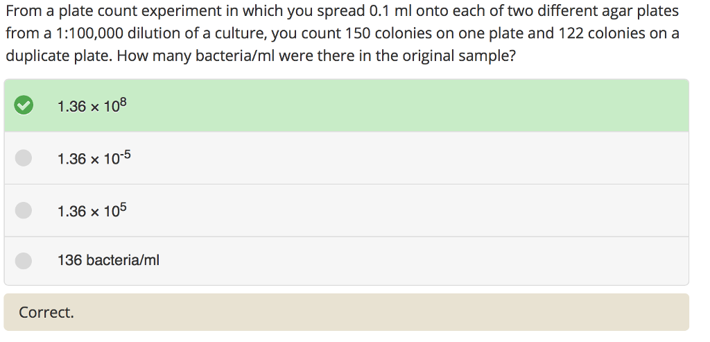 Solved From a plate count experiment in which you spread 0.1 | Chegg.com