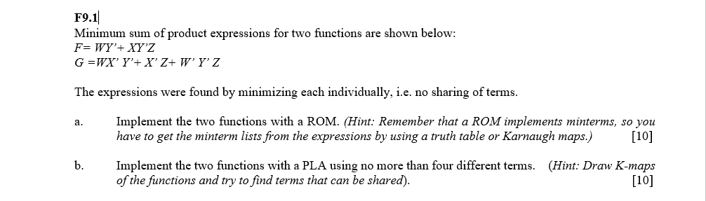 Solved Minimum Sum Of Product Expressions For Two Functions 