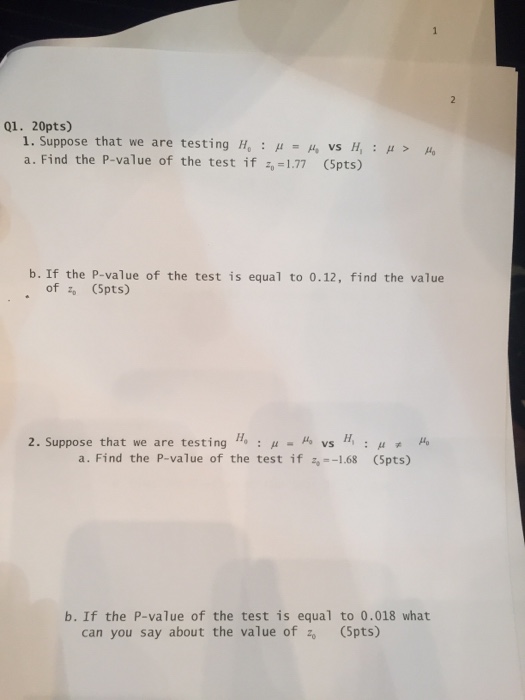 Solved Suppose that we are testing H_0: mu = mu_s vs H_1: mu | Chegg.com
