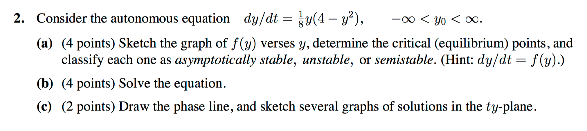Solved Consider the autonomous equation dy/dt = 1/8 y (4 - | Chegg.com