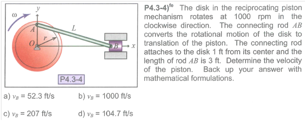 The disk in the reciprocating piston mechanism | Chegg.com
