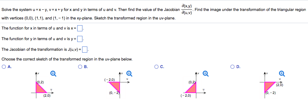 Solved Solve the system u = x - y, v = x + y for x and y in | Chegg.com