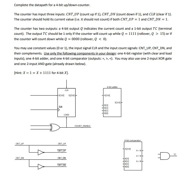 Solved Complete the datapath for a 4-bit up/down-counter The | Chegg.com