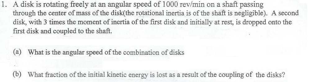 Solved A disk is rotating freely at an angular speed of 1000 | Chegg.com