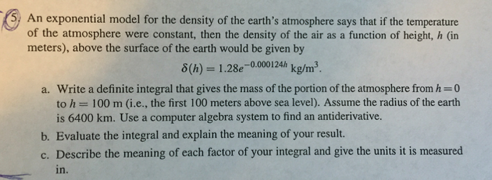 Solved An exponential model for the density of the earth's | Chegg.com