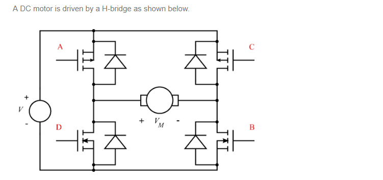 Solved A DC motor is driven by a H-bridge as shown below | Chegg.com