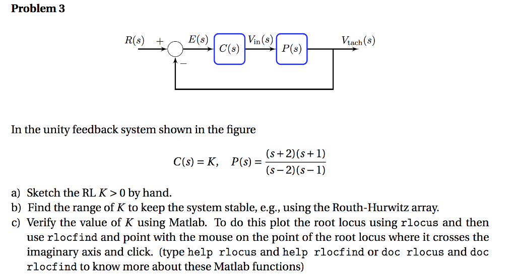 Solved Problem3 R(s) E(s) Vin (s) Vtach (s) C(s) P(s) In the | Chegg.com