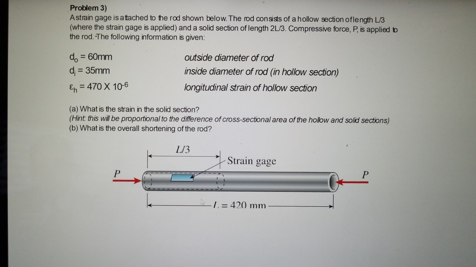 Solved Problem 3) A strain gage is a tached to e rod shown | Chegg.com