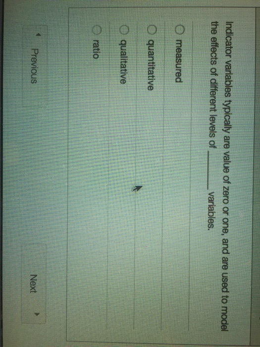 Solved Indicator variables typically are value of zero or | Chegg.com