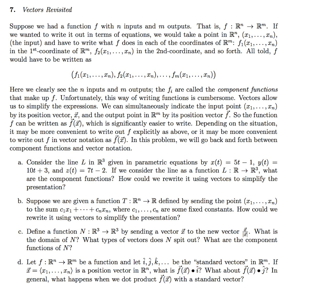 Solved 7. Vectors Revisited Suppose we had a function f with | Chegg.com