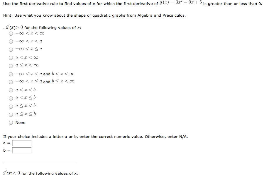 Solved Use the first derivative rule to find values of x for | Chegg.com