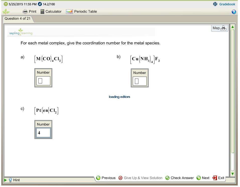 Solved For Each Metal Complex Give The Coordination Number