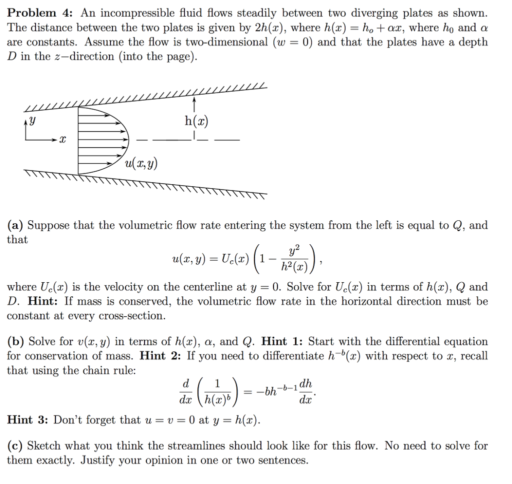 Solved An incompressible fluid flows steadily between two | Chegg.com