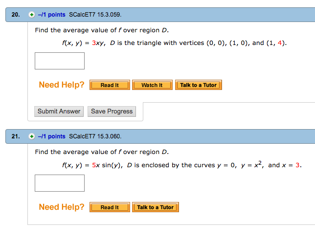 Solved Find the average value of f over region D. f(x, y) = | Chegg.com