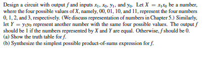 Solved Design a circuit with output fand inputs x1-xo-y, and | Chegg.com