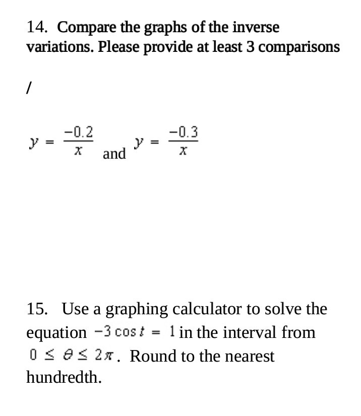 Solved 14. Compare the graphs of the inverse variations. | Chegg.com