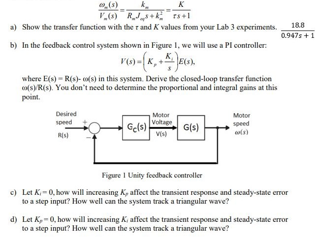 Solved 188 0.947s + 1 a) Show the transfer function with the | Chegg.com