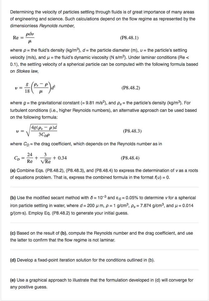 Solved Determining the velocity of particles settling | Chegg.com