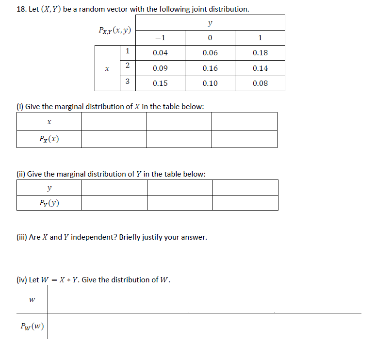 Solved Let (X, Y) be a random vector with the following | Chegg.com