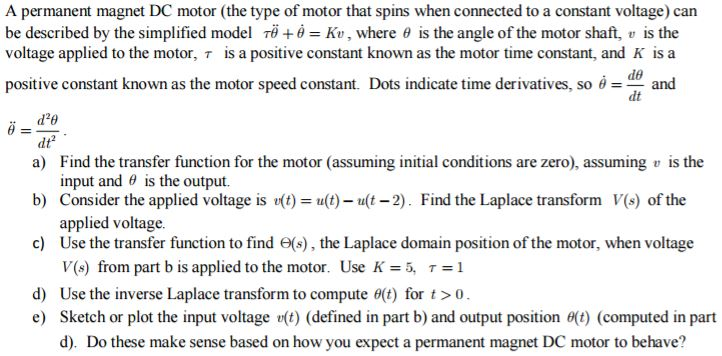 Solved A permanent magnet DC motor (the type of motor that | Chegg.com