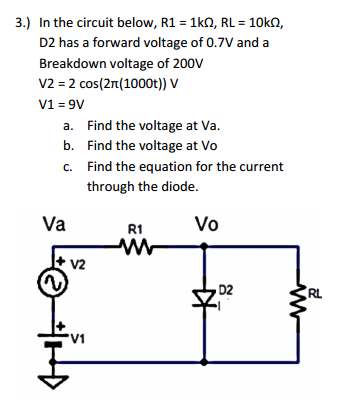 Solved 3.) In the circuit below, R1 = 1k ohm, RL = 10 k ohm. | Chegg.com