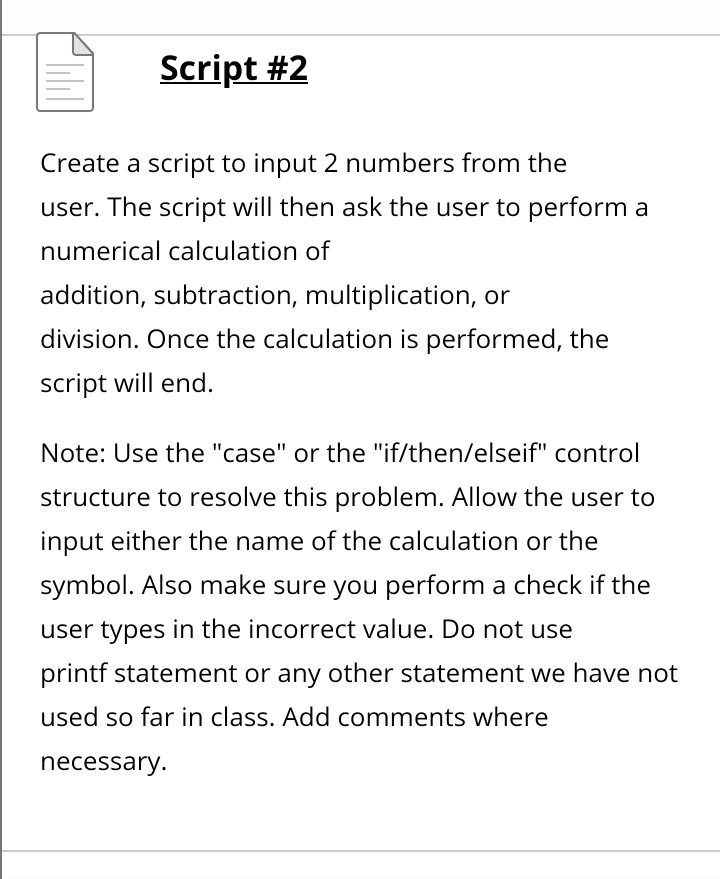 Solved Script2 Create A Script To Input 2 Numbers From The 4671