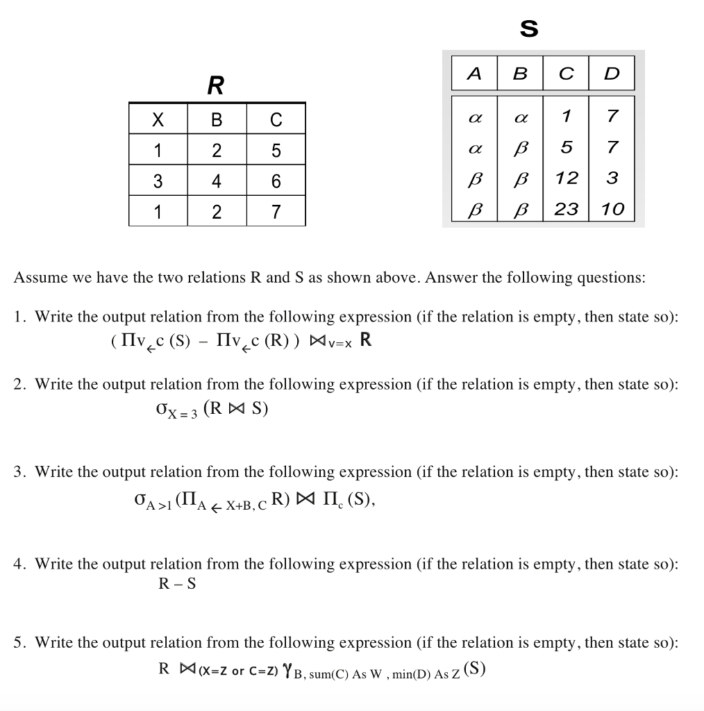 Solved Assume we have the two relations R and S as shown | Chegg.com