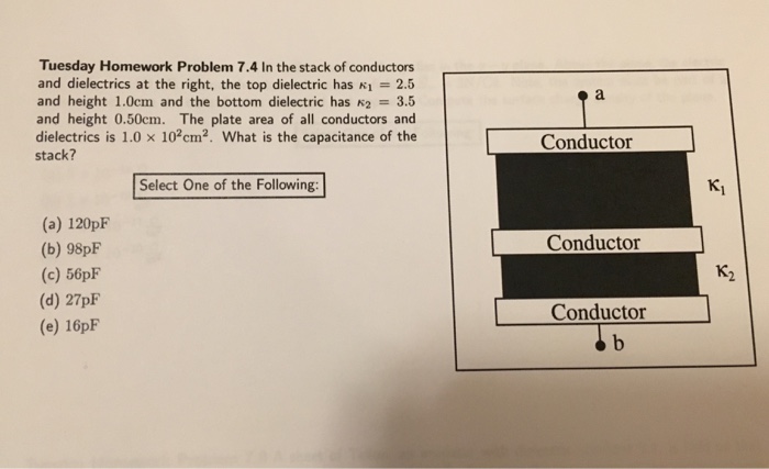 Solved In the stack of conductors and dielectrics at the | Chegg.com