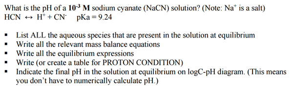 Solved What is the pH of a 10^-3 M sodium cyanate (NaCN) | Chegg.com