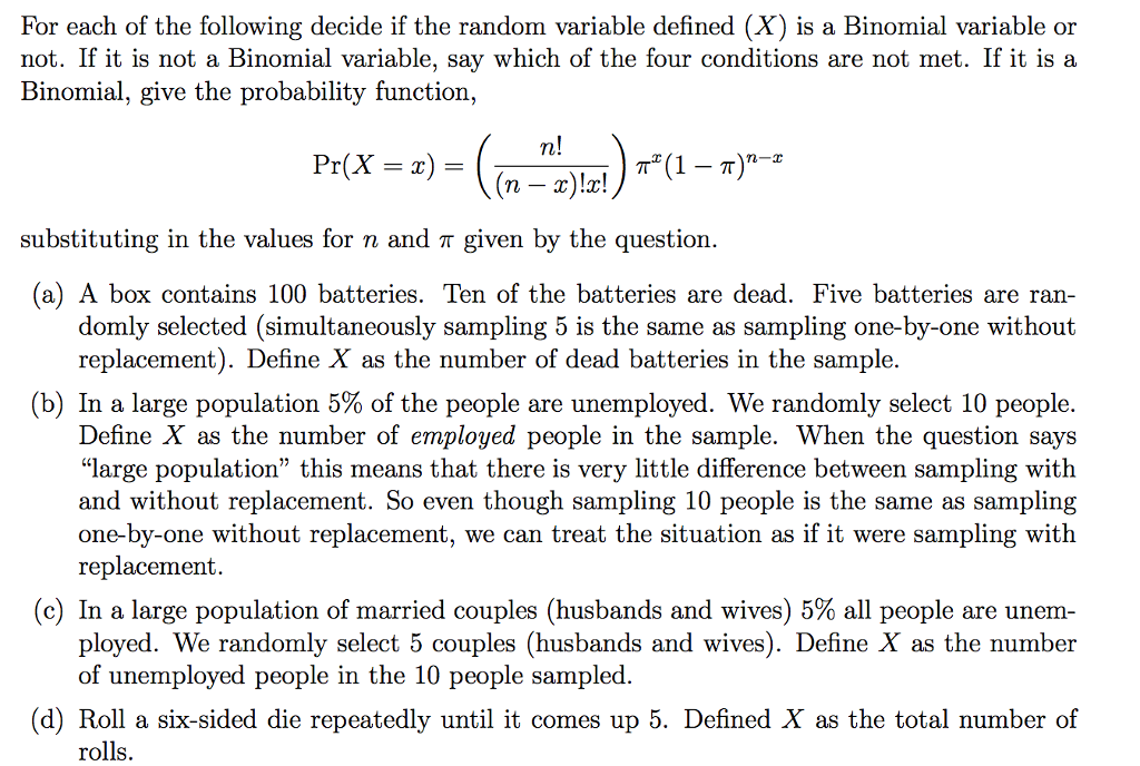 Solved 5. The four conditions required for using a Binomial | Chegg.com