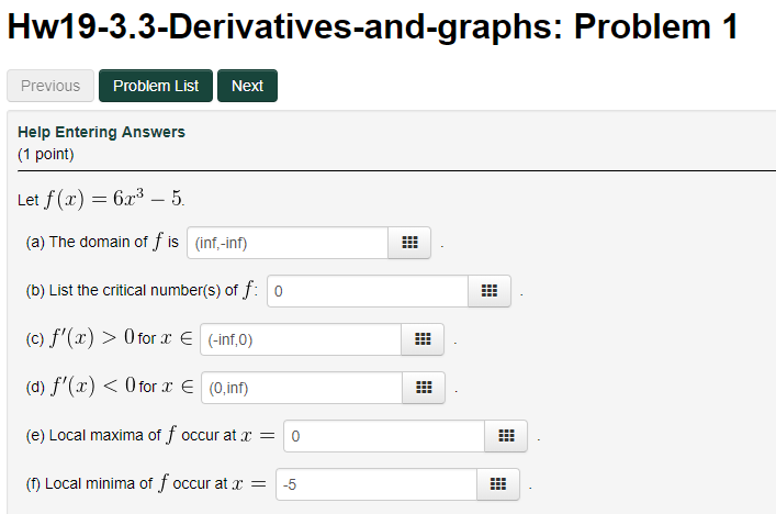 Solved Hw19-3.3-Derivatives-and-graphs: Problem 1 Previous | Chegg.com