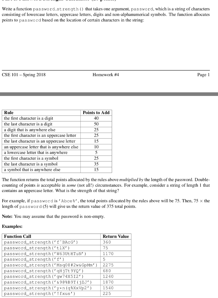 Solved Write a function password.strength () that takes one | Chegg.com