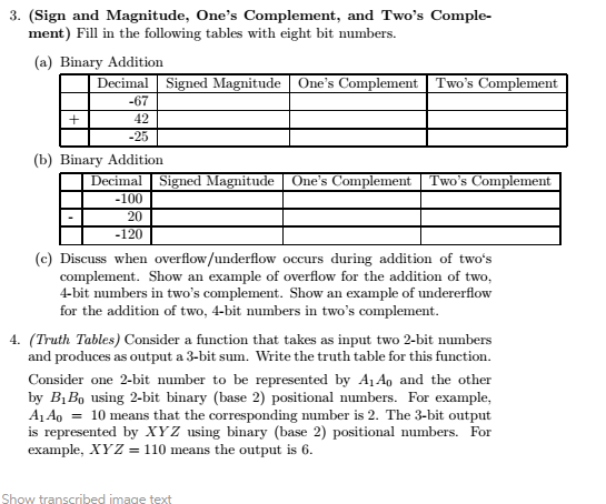 Solved 3. (Sign and Magnitude, One's Complement, and Two's | Chegg.com