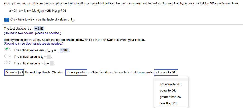 Solved A sample mean, sample size, and sample standard | Chegg.com