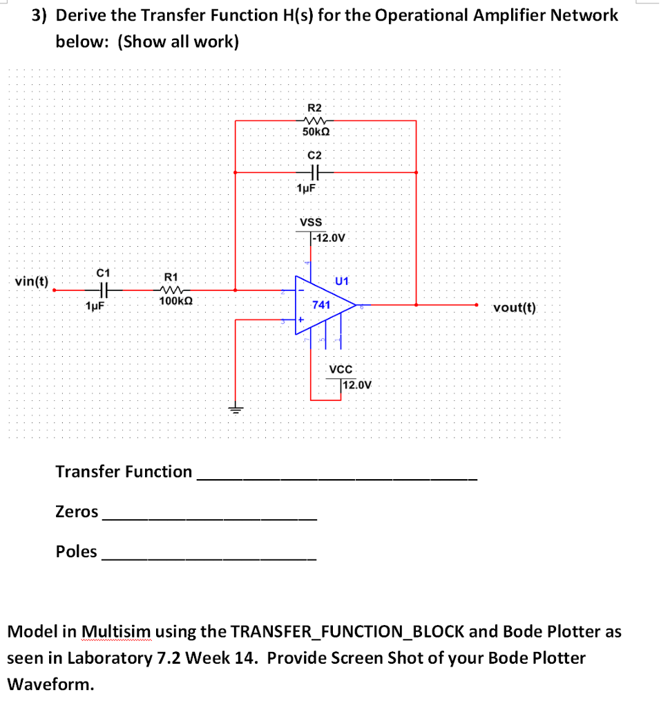 Solved Derive the Transfer Function H(s) for the Operational | Chegg.com