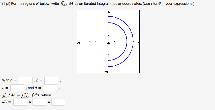 Solved For the regions R below, write ??RfdA as an | Chegg.com