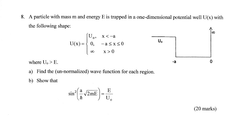 A particle with mass m and energy E is trapped in a | Chegg.com