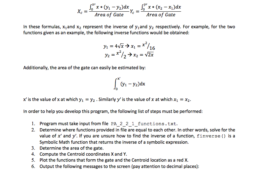 Xc = int 0 x' x * (y1 -y2) dx/Area of Gate Yc = int 0 | Chegg.com