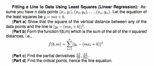 Solved Fitting a Line to Data Using Least Squares (Linear | Chegg.com