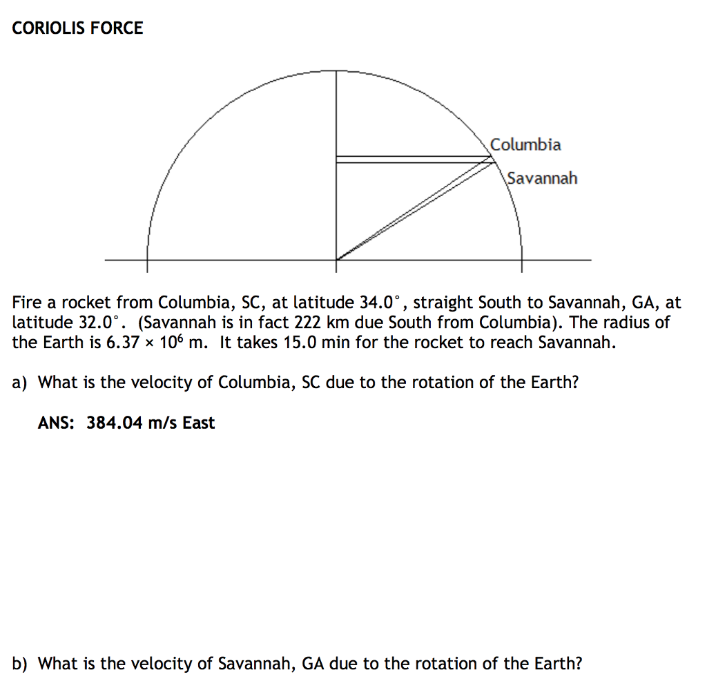 CORIOLIS FORCE Columbia Savannah Fire a rocket from | Chegg.com