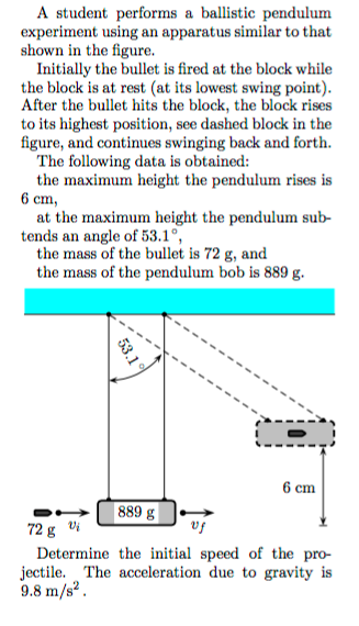 Solved A student performs a ballistic pendulum experiment | Chegg.com