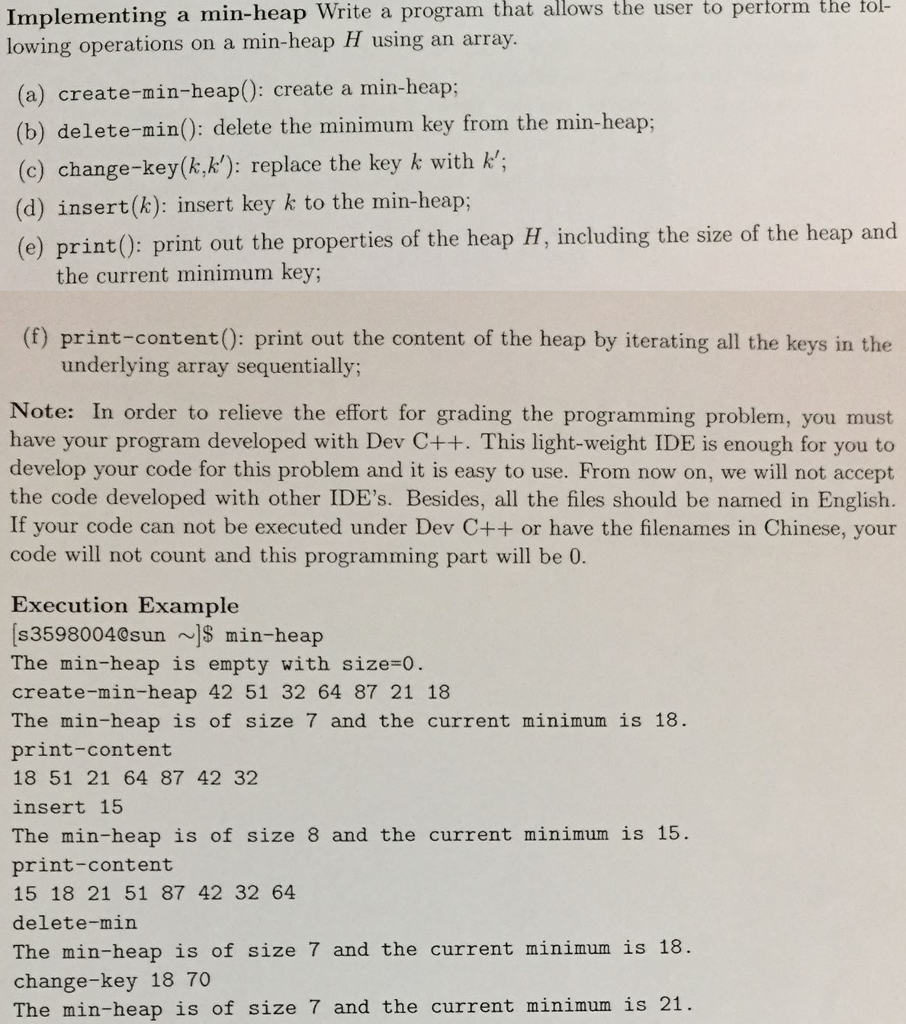Solved Implementing A Min Heap Write A Program That User To 