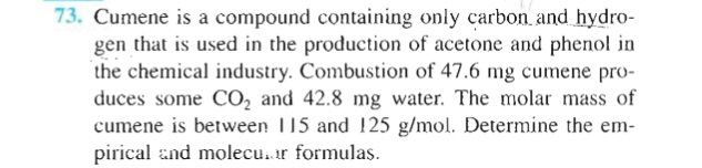 Solved Cumene is a compound containing only carbon and | Chegg.com