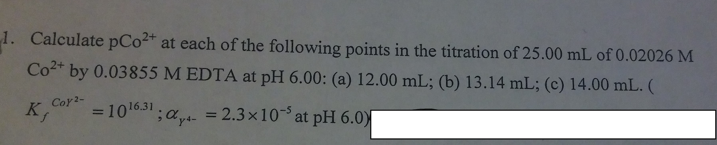 Solved calculate pCo2+ at each of the following points in | Chegg.com