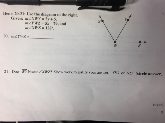 Solved Use the diagram to the right. Given: m XWY = 2x + | Chegg.com
