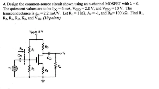 Solved Design the common-source circuit shown using and | Chegg.com
