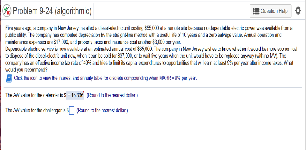 Solved Problem 9-24 (algorithmic) Question Help Five years | Chegg.com